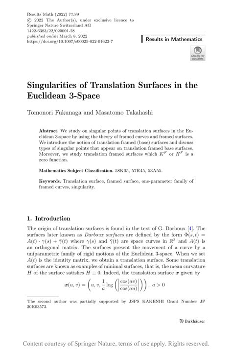 Singularities Of Translation Surfaces In The Euclidean 3 Space Request Pdf