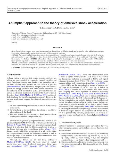 Pdf Implicit Approach To Diffusive Shock Acceleration
