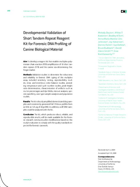Pdf Developmental Validation Of Short Tandem Repeat Reagent Kit For