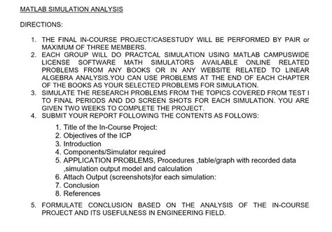 MATLAB SIMULATION ANALYSIS DIRECTIONS THE FINAL Chegg Com