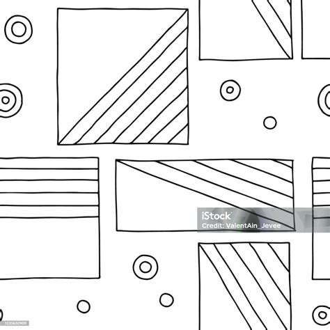 원활한 벡터 패턴 사각형 사각형 점으로 그려진 흑백 기하학적 손 장식 벽지 포장 포장 직물 인쇄 라인 드로잉 그래픽 디자인 검은