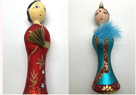 Blown Glass Jeweled India Lady Wbindi Feathers And Geisha Girl Wfan