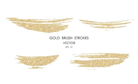 벡터 골드 페인트 얼룩 세트입니다 반짝이 요소 흰색 배경에 고립입니다 추상 반짝 브러시 St 프리미엄 벡터