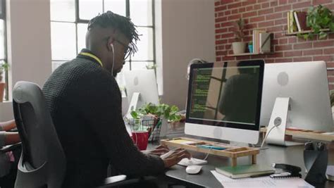 Portrait Black Man Programmer Coding Network Security Software For Startup Company Professional