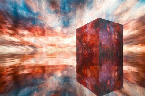 A Red Cube Floating On Top Of A Body Of Water Stock Image Image Of Floating Circles