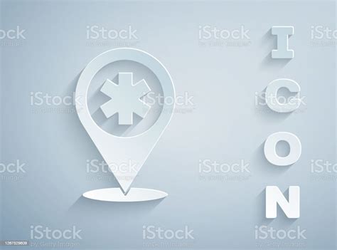 종이 는 회색 배경에 격리 된 교차 병원 아이콘의료지도 포인터를 잘라 종이 아트 스타일 벡터 일러스트레이션 3차원 형태에 대한 스톡 벡터 아트 및 기타 이미지 Istock