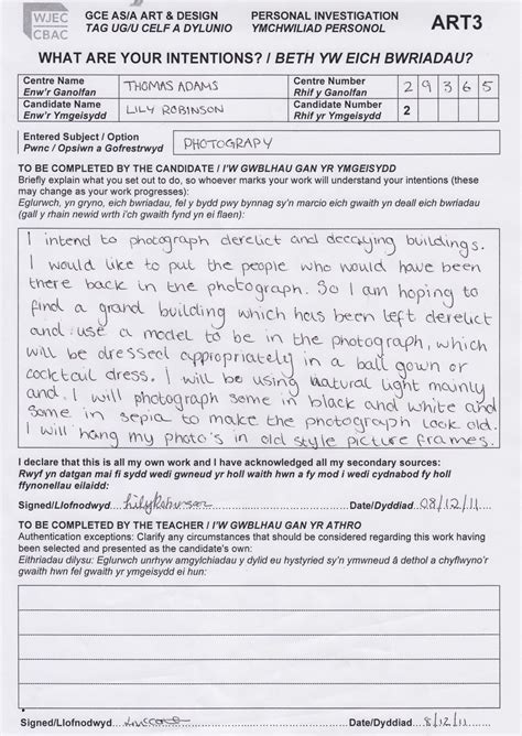 A2 Photography Statement Of Intent