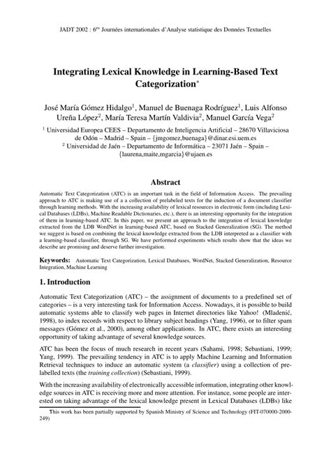 Pdf Integrating Lexical Knowledge In Learning Based Text