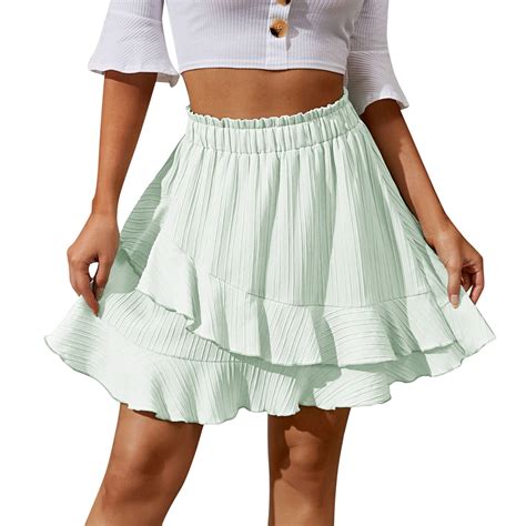 Qolati Women Smocked Ruffle Mini Skirts Summer High Waisted