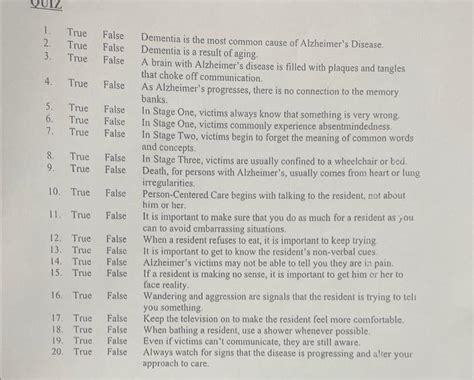 Solved 1 True False Dementia Is The Most Common Cause Of