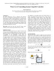 Water Level Controlling System Using Pid Controller Pdf International Journal Of Applied