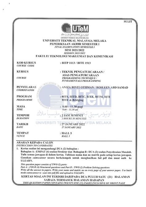 Bitp1113012122 Teknik Pengaturcaraan Asas Pengaturcaraan Programming