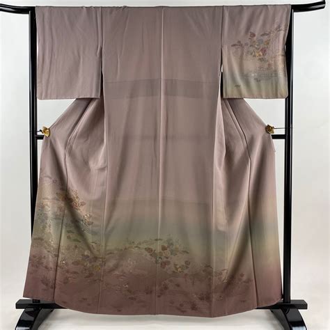 訪問着 身丈160cm 裄丈64cm M 袷 松竹梅 観世水 金糸 刺繍 灰紫 正絹 秀品 【中古】 メルカリ