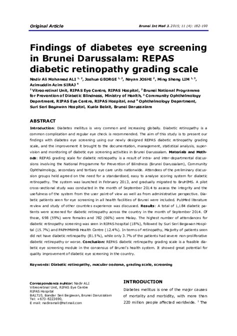 Pdf Findings Of Diabetes Eye Screening In Brunei Darussalam Repas Diabetic Retinopathy