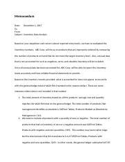 Inventory Analysis Memo ABC Corp Docx Memorandum Date December 1 2017 To From Subject