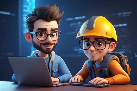 Cartoon D Character Developer Working On Laptop Web App Development And Frontend Deployment