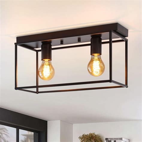 Nettlife Plafonnier 2 Spots E27 25w Rétro Lampe Industrielle Noire