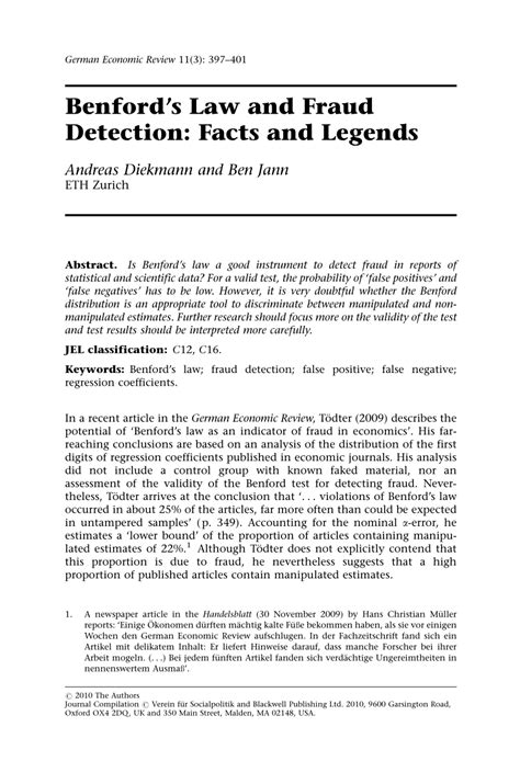 Pdf Benfords Law And Fraud Detection Facts And Legends