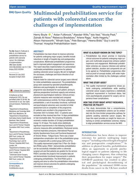 Pdf Multimodal Prehabilitation Service For Patients With Colorectal
