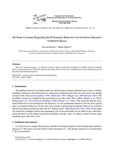 Pdf On Some Concepts Regarding The Polynomial Behaviors For Evolution