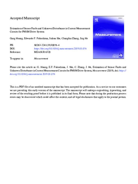 Pdf Estimation Of Sensor Faults And Unknown Disturbance In Current Measurement Circuits For