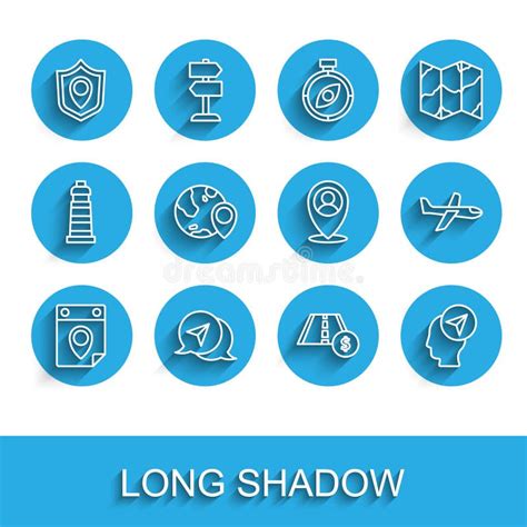 Set Line Travel Planning Calendar Infographic Of City Map Navigation Location Shield Toll