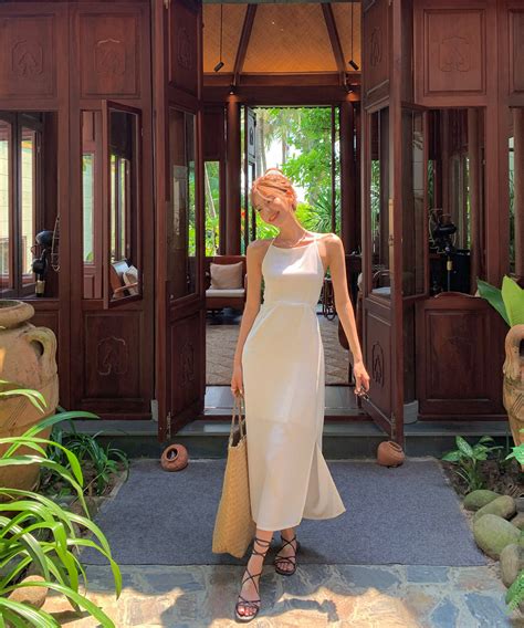 밍피스 에르 휴양지 홀터 백리스 백리본 쉬폰 롱 원피스