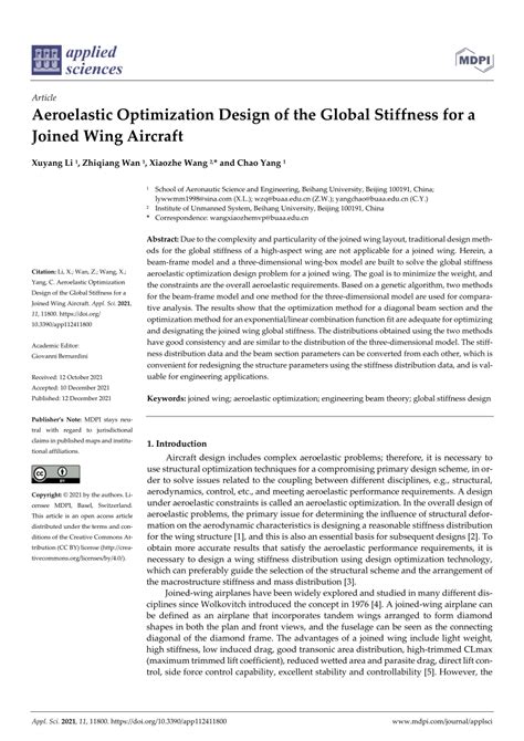 Pdf Aeroelastic Optimization Design Of The Global Stiffness For A Joined Wing Aircraft