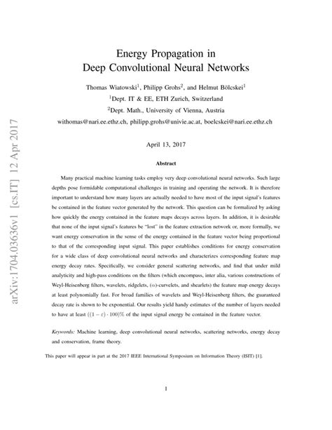 Energy Propagation In Deep Convolutional Neural Networks Deepai