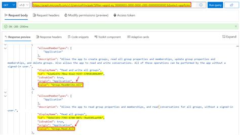 unable to list graph permissions granted to the application from java