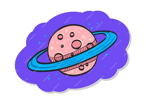 스티커 스타일 벡터 일러스트 레이 션에 손으로 그린 행성 토성 아이콘 프리미엄 벡터