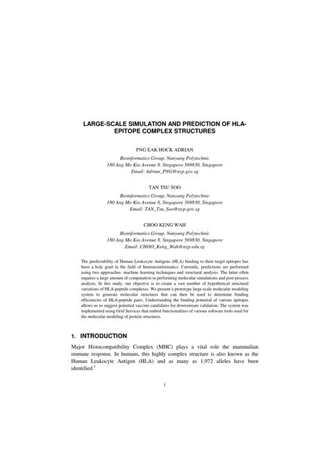 Pdf Large Scale Simulation And Prediction Of Hla Epitope Complex