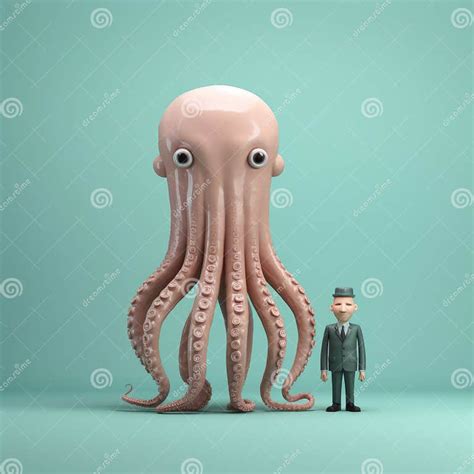 Minimalist 3d Illustration Octopus And John A Small Business Man