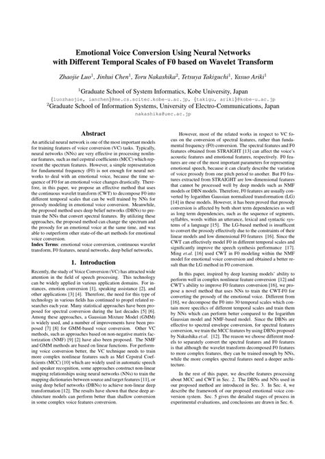 Pdf Emotional Voice Conversion Using Neural Networks With Different Temporal Scales Of F0