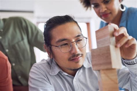 Office Employees And Teamwork Or Strategy With Building Blocks For Problem Solving Solution