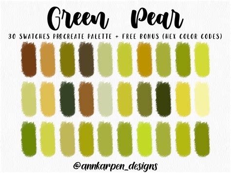 Green Pear Procreate Palette HEX Color Codes Instant Digital Download IPad Pro Fruit