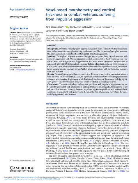 Pdf Voxel Based Morphometry And Cortical Thickness In Combat Veterans