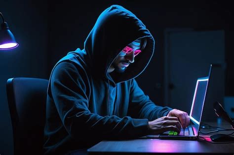 Hacker Or Phone Scammer In Hood Hacking At Computer And Mobile