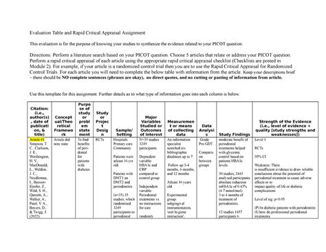 Evaluation Table And Rapid Appraisal Guidelines 1 1 Evaluation Table And Rapid Critical