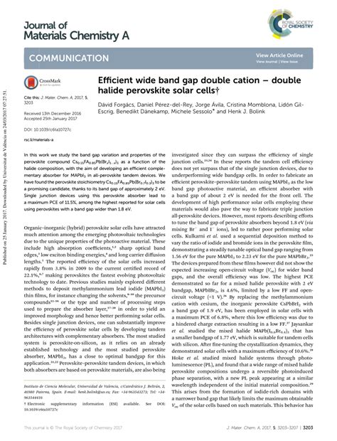 Pdf Efficient Wide Band Gap Hybrid Perovskites For Monolithic Tandem Solar Cells