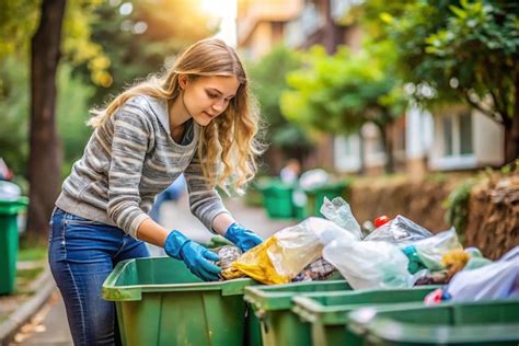 Young Woman Sorting Garbage Premium Ai Generated Image