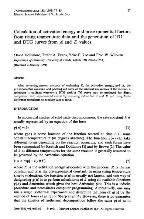 Pdf Calculation Of Activation Energy And Pre Exponential Factors From Rising Temperature Data