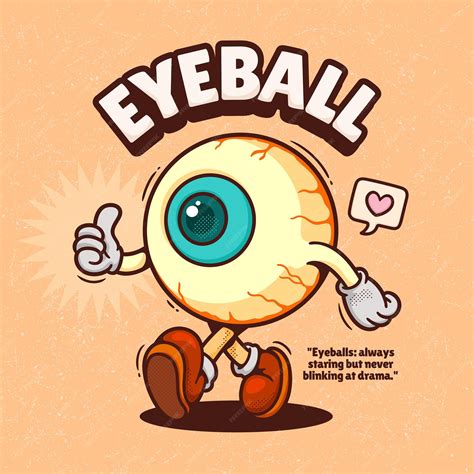 Eyeball Trendy Retro Cartoon Vector Hand Drawn Premium Vector