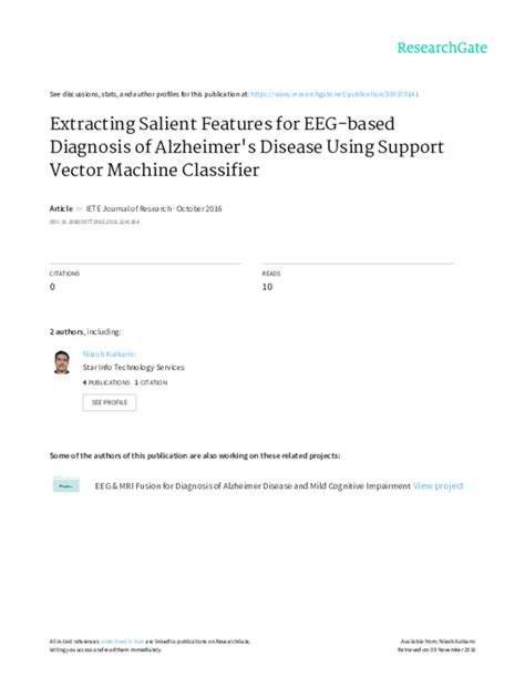 pdf extracting salient features for eeg based diagnosis of alzheimer s disease using support