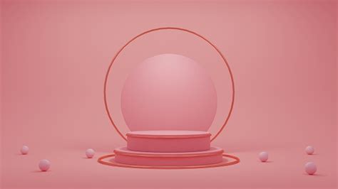 핑크 연단의 3d 렌더링 개념 발렌타인 데이와 어머니의 날 개념 3d 렌더링 그림 최소한의 제품 스탠드 디스플레이 상업 디자인을위한 분홍색 배경에 전시 3차원 형태에 대한