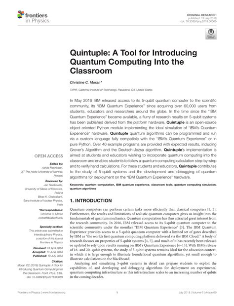 Pdf Quintuple A Tool For Introducing Quantum Computing Into The