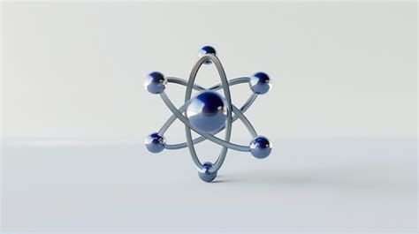 A 3d Rendering Of A Silver Atom Model On A White Background The Atom Has A Blue Nucleus And Six