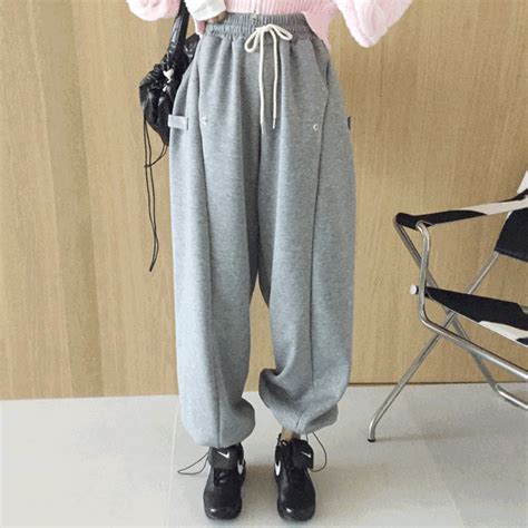 트라이 하이웨스트 밴딩 스트링 조거 와이드 투웨이 스냅버튼 핀턱 기모 트레이닝팬츠 2color 에이블리