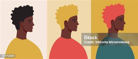 비 바이너리 사람 고립 다른 색깔의 헤어 콕 남자 또는 여자와 플랫 벡터 스톡 일러스트 헤어 스타일 색칠 곱슬 머리에 대한 스톡