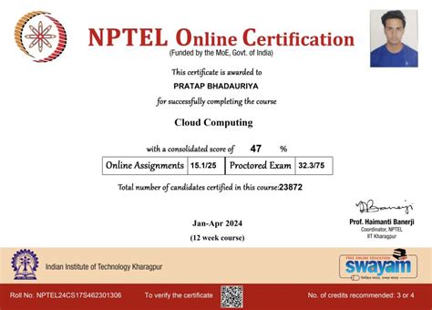 Successfully Completed An Nptel Certification On Cloud Computing From